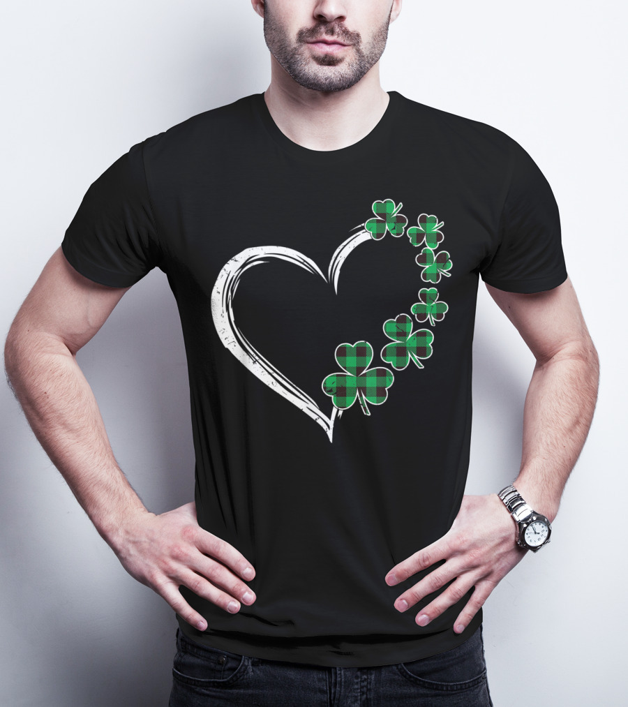 Heart Plaid Shamrock Clover Green T-Shirt