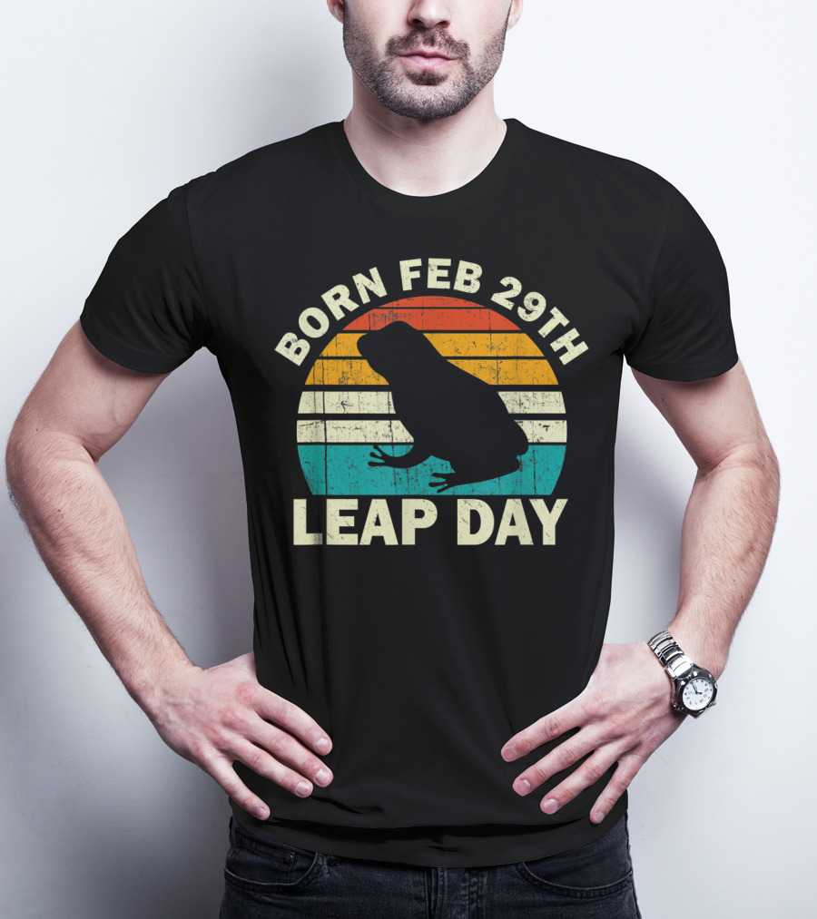 Born Feb 29th Leap Day Frog Vintage Retro Stripe T-Shirt