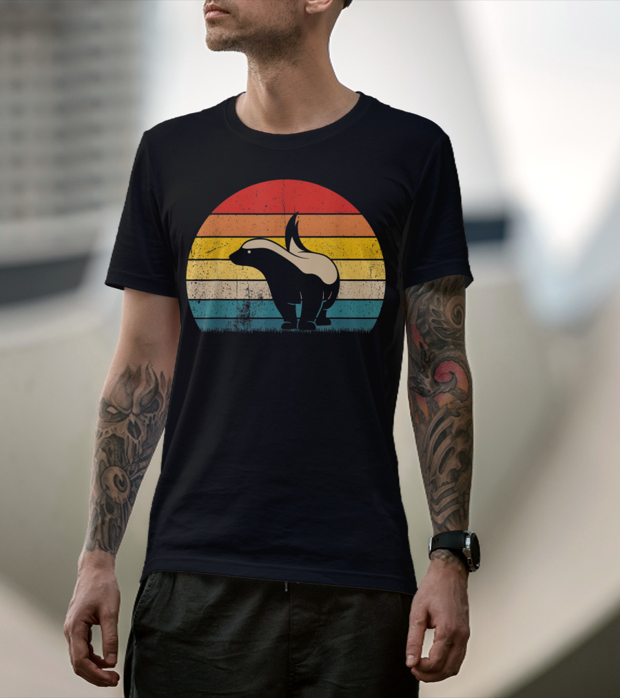 Honey Badger Vintage Sunset Silhouette Retro Style Animal T-Shirt