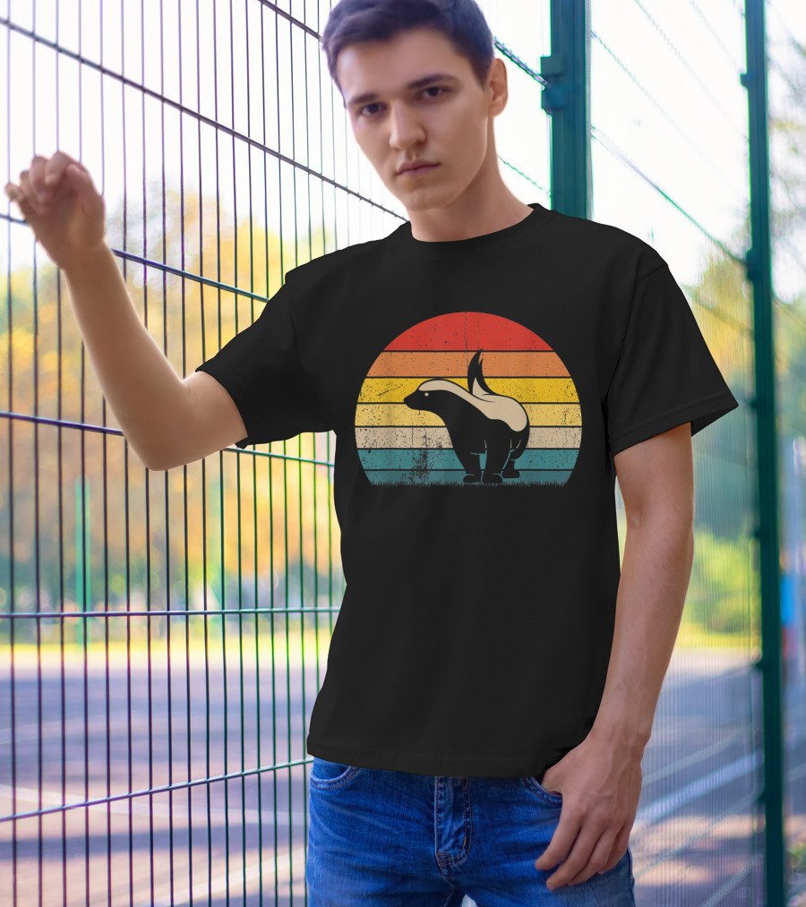 Honey Badger Vintage Sunset Silhouette Retro Style Animal T-Shirt
