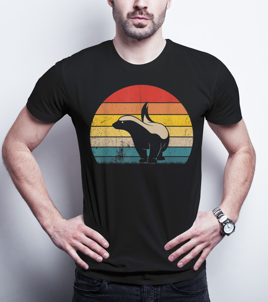 Honey Badger Vintage Sunset Silhouette Retro Style Animal T-Shirt