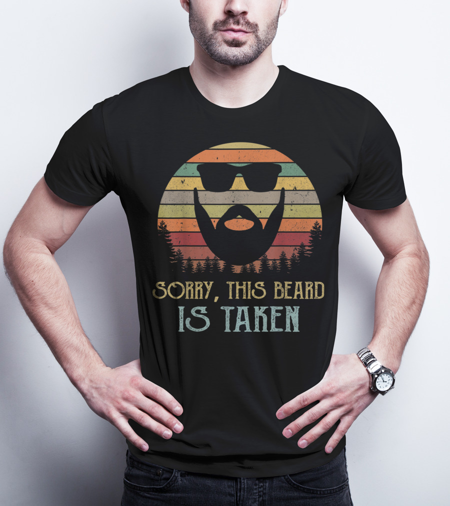 Sorry This Beard Is Taken Valentines Day For Him Retro Sun Forest T-Shirt