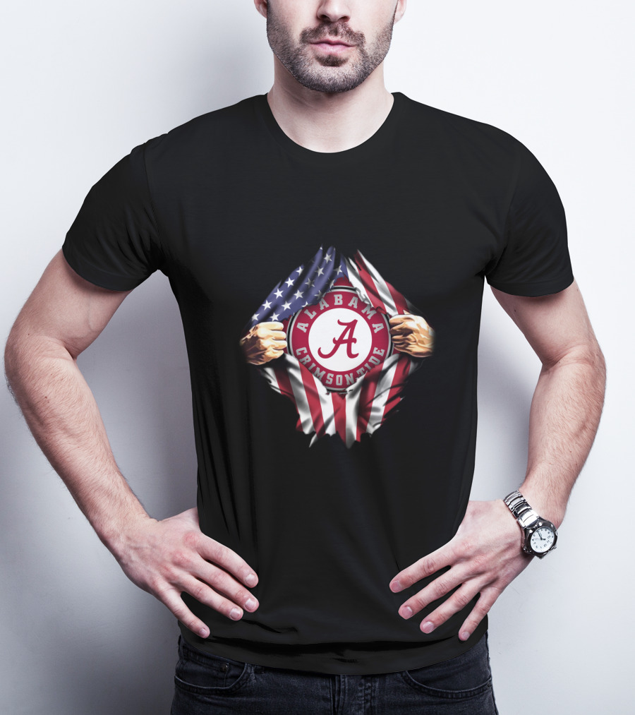 Alabama Crimson Tide American Flag Rip T-Shirt