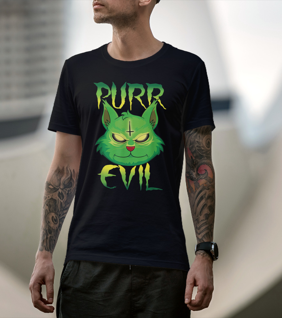 Purr Evil Satanic Cat Kitten 666 Pentagram T-Shirt