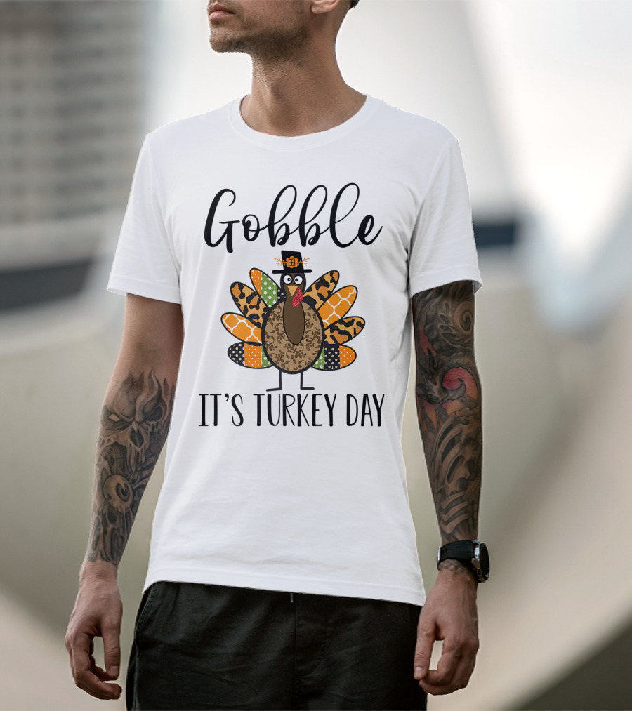 Gobble It's Turkey Day Fall Pumpkin Halloween Turkey T-Shirt