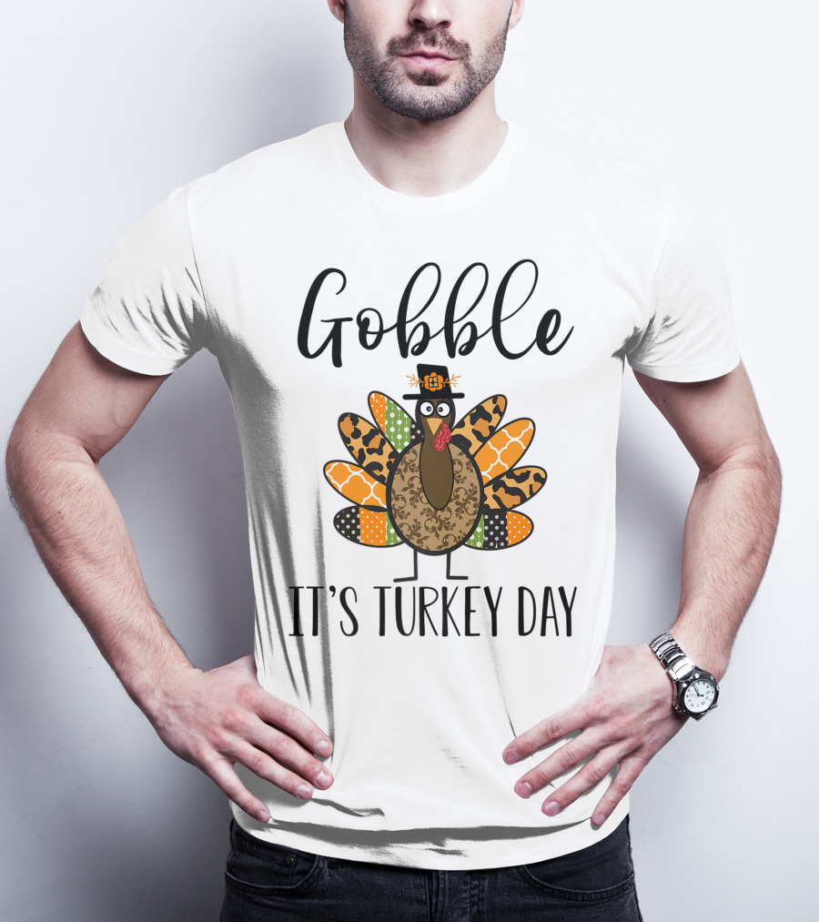 Gobble It's Turkey Day Fall Pumpkin Halloween Turkey T-Shirt