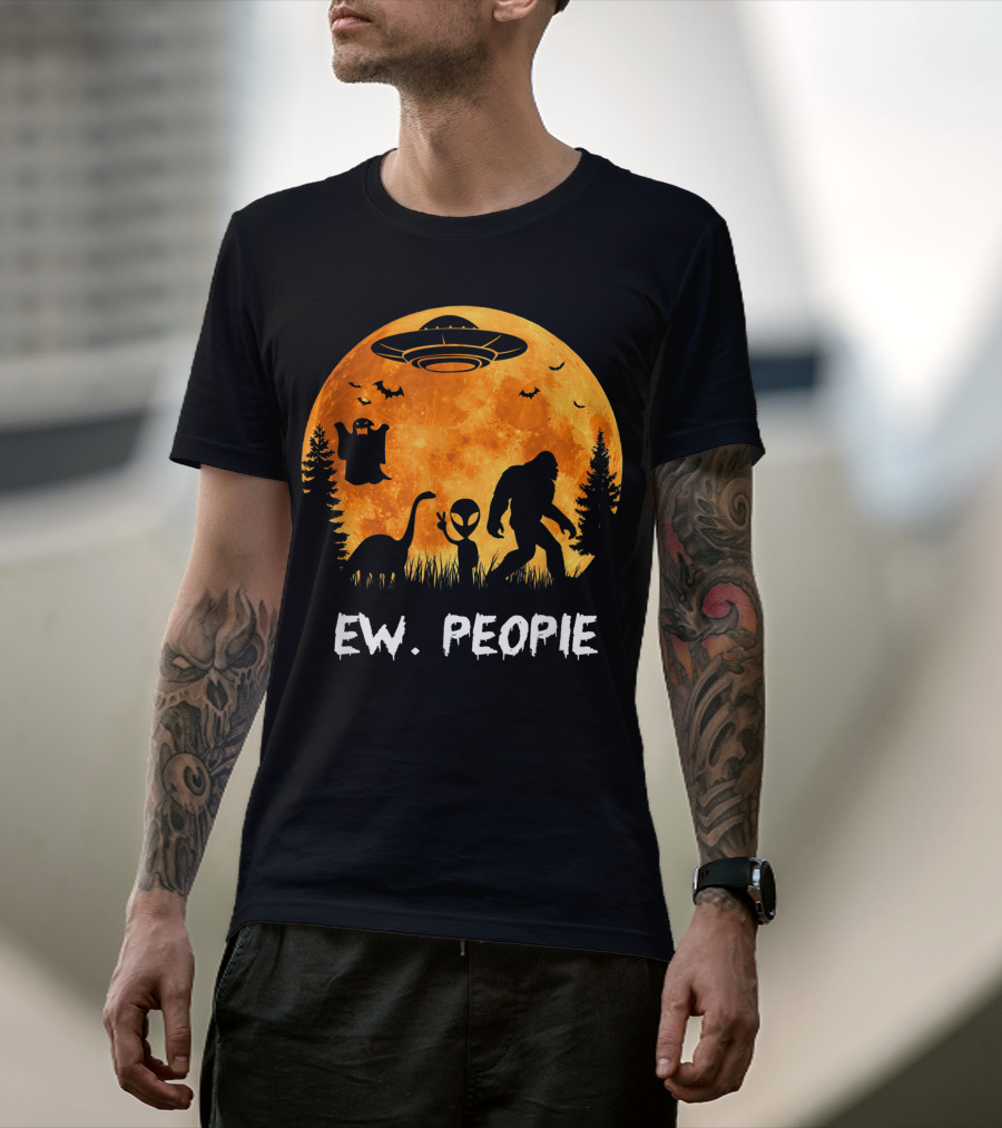 Ew People Halloween Bigfoot Dinosaur Alien UFO Ghost Moon T-Shirt