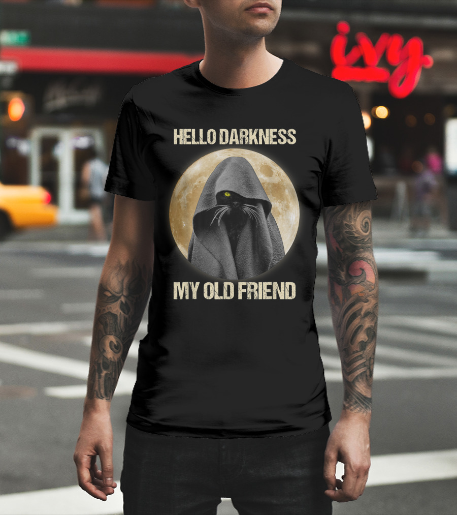 Hello Darkness My Old Friend Black Cat Moon Cloak T-Shirt