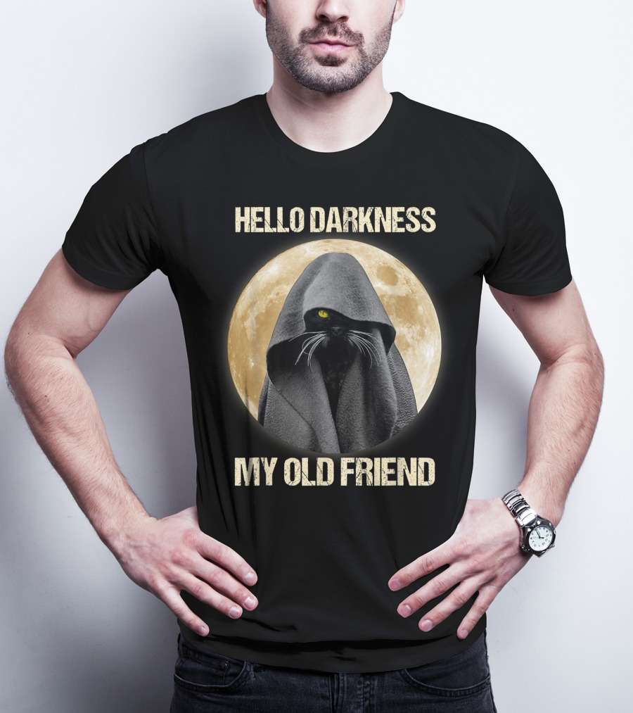 Hello Darkness My Old Friend Black Cat Moon Cloak T-Shirt