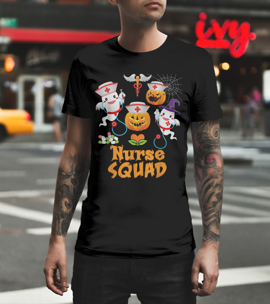 Nurse Squad Halloween Ghost Pumpkin Crew T-Shirt