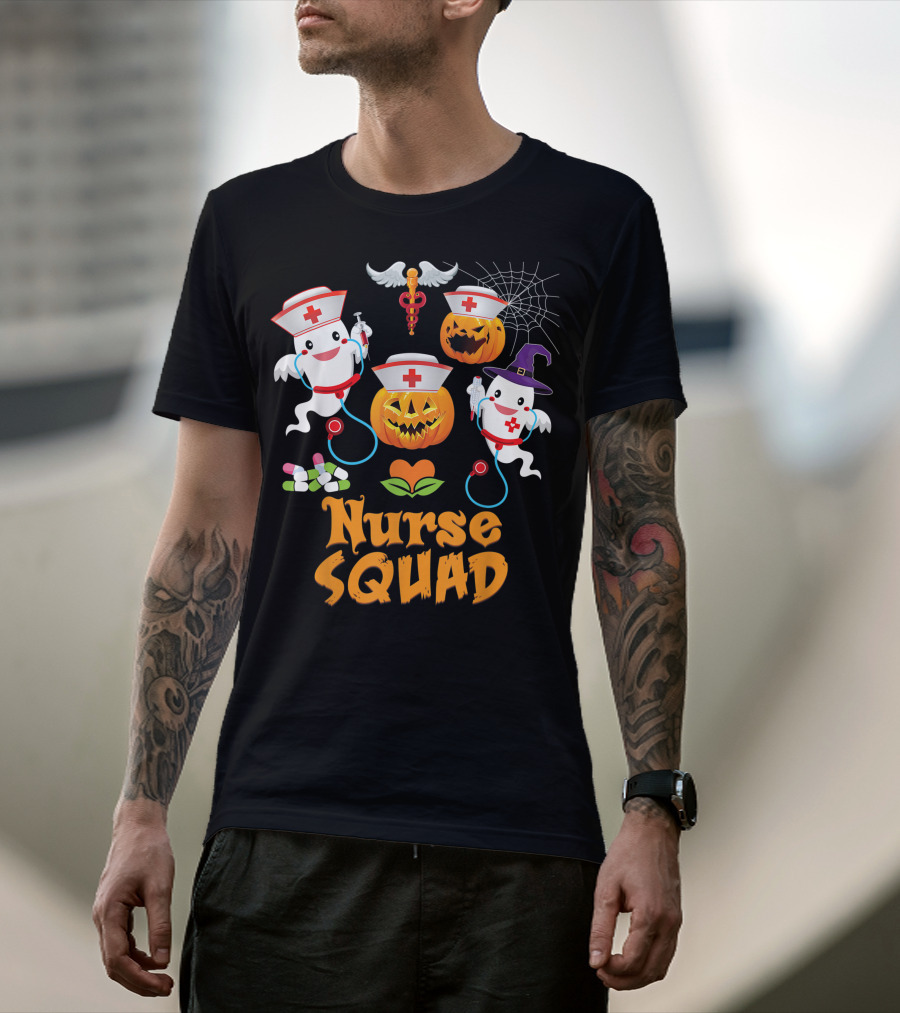 Nurse Squad Halloween Ghost Pumpkin Crew T-Shirt