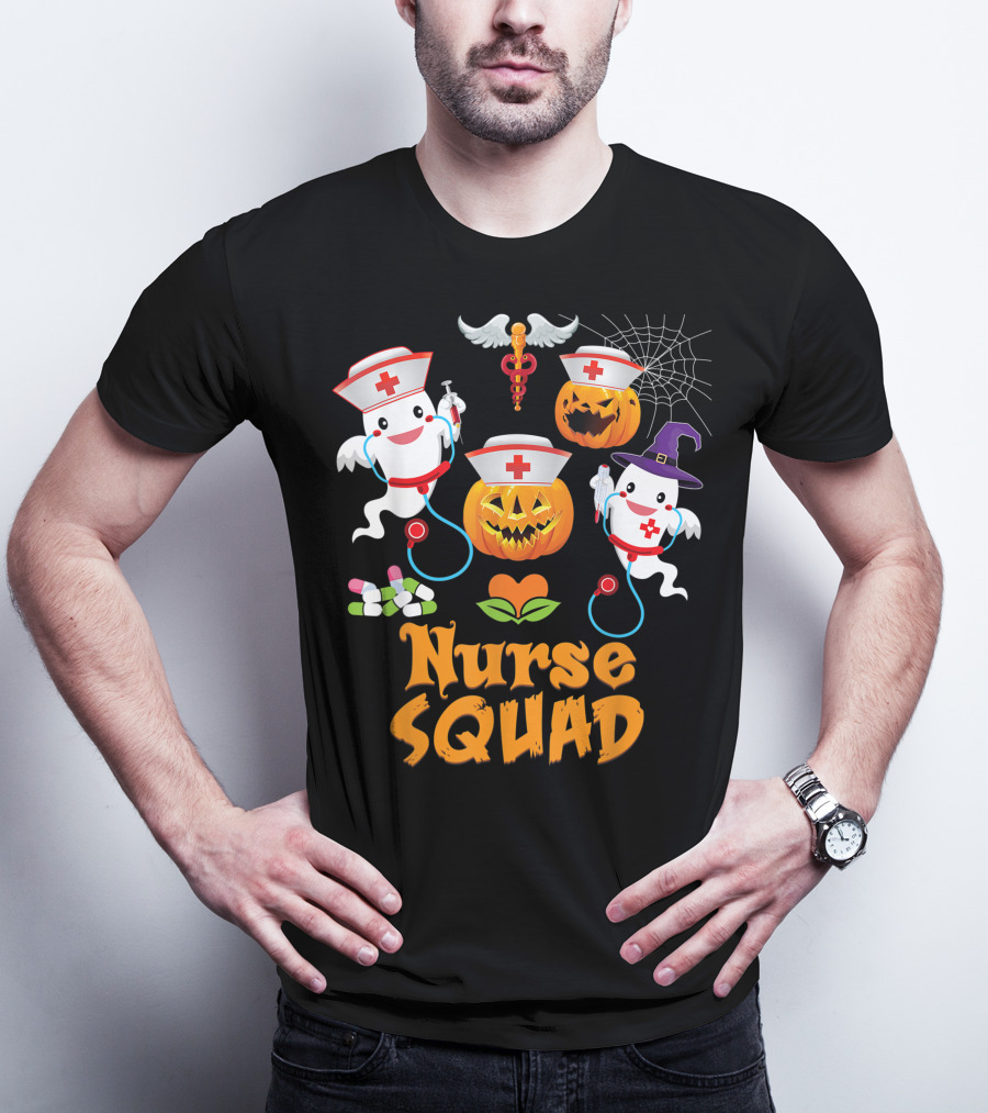 Nurse Squad Halloween Ghost Pumpkin Crew T-Shirt