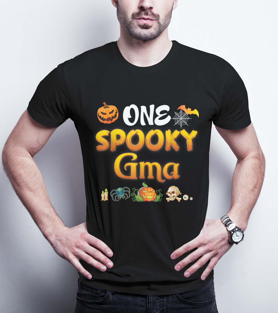 ONE Spooky Gma Scary Pumpkin Spider Web Bat Skull Candles T-Shirt