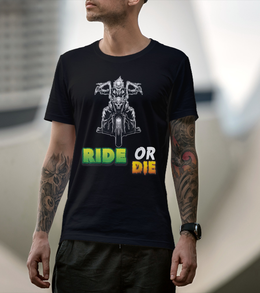 Ride Or Die Skeleton Riding Motorcycle Biker T-Shirt