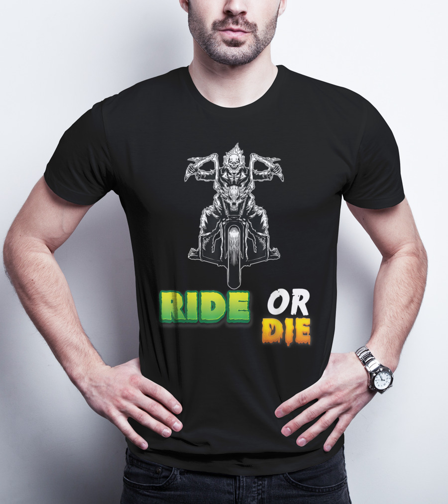 Ride Or Die Skeleton Riding Motorcycle Biker T-Shirt