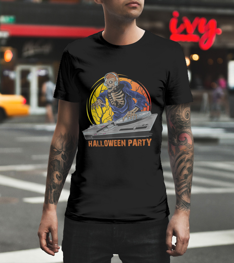 Skeleton DJ Halloween Party Horror T-Shirt
