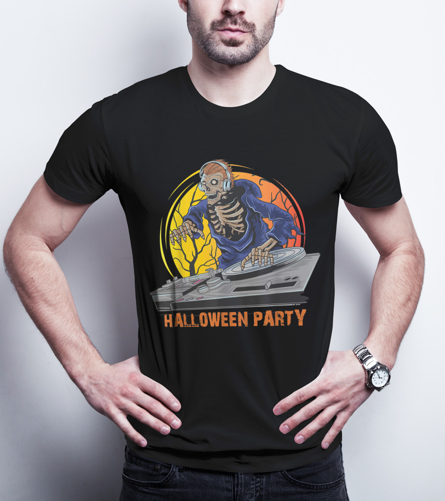Skeleton DJ Halloween Party Horror T-Shirt