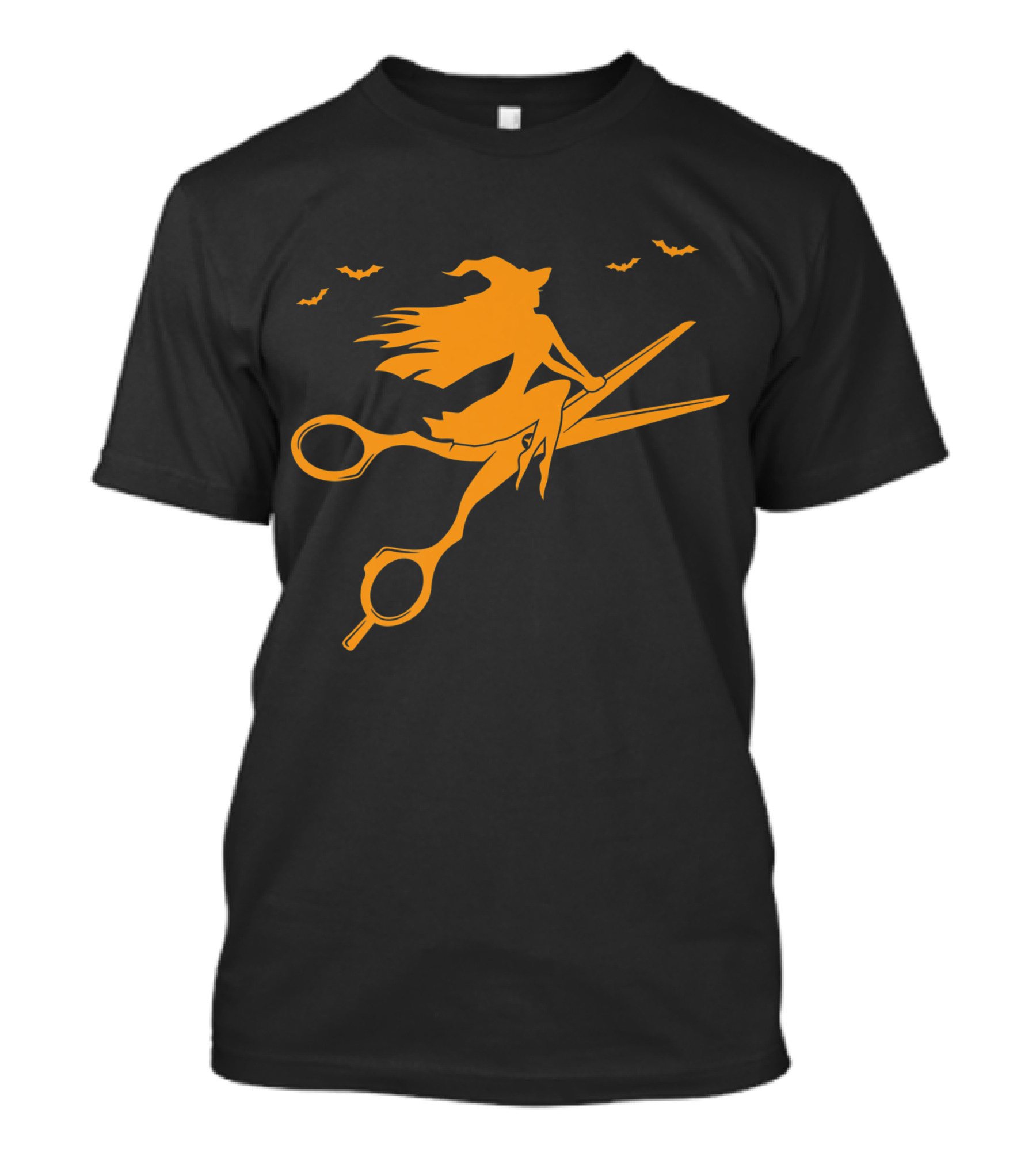 Witch On Scissors Broom With Bats Hair Stylist T-Shirt