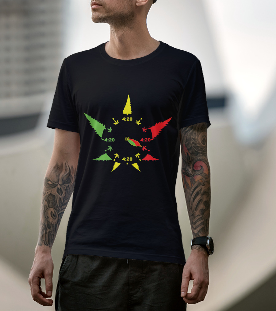 420 Cannabis Leaf Clock Red Green Yellow Subtle Stoner Smoking Weed THC Pot T-Shirt