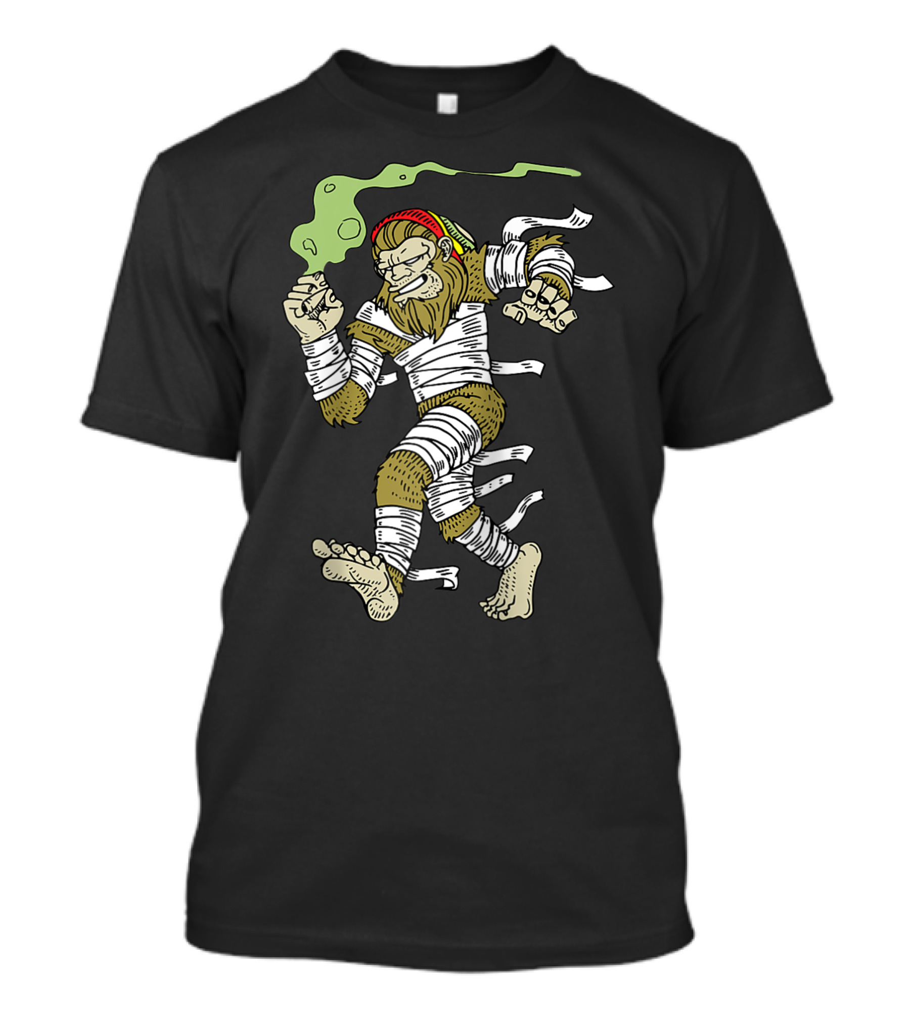 Bigfoot Smoking Weed Loner Stoner Sasquatch Hippie Cannabis Mummy Wraps T-Shirt