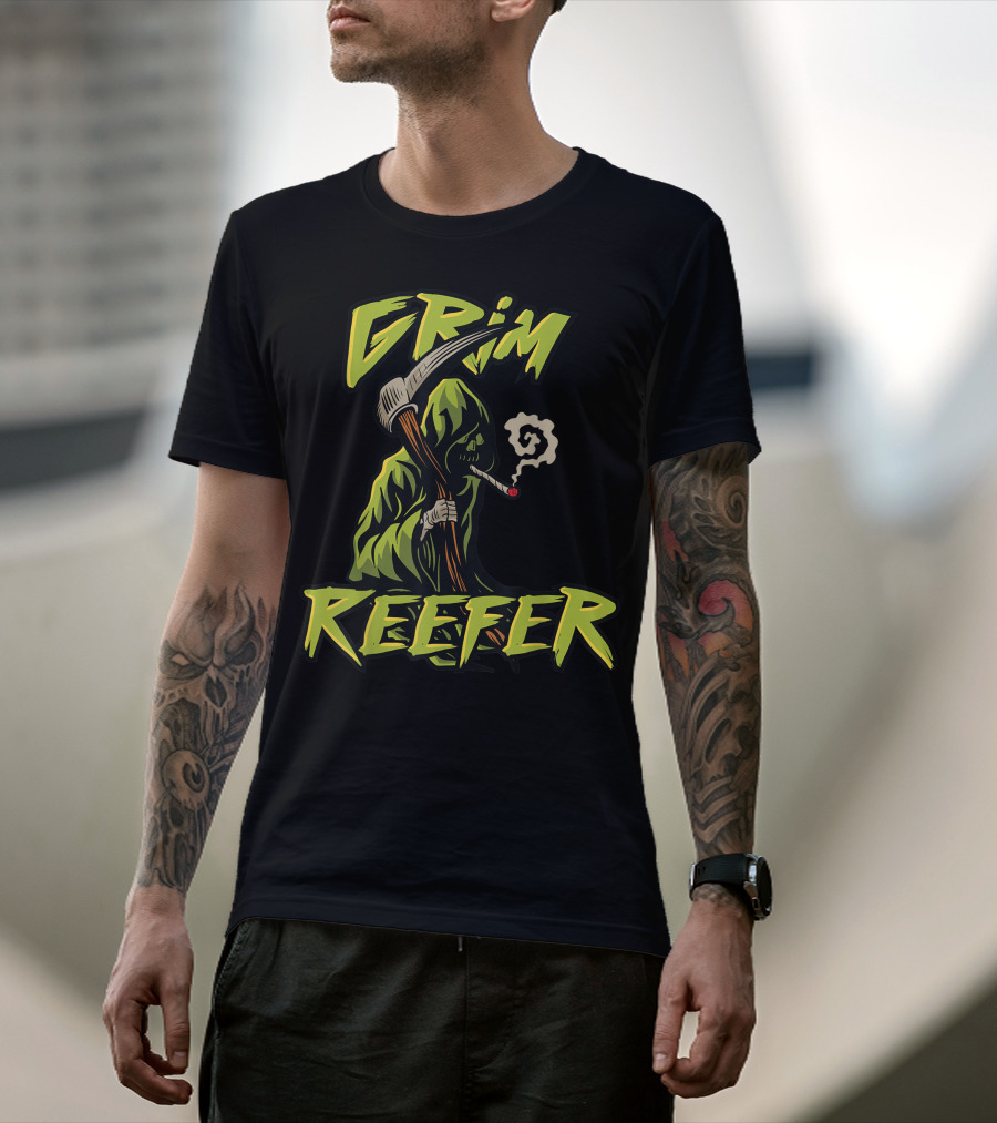 Grim Reefer Grim Reaper Smoking Weed Marijuana THC T-Shirt