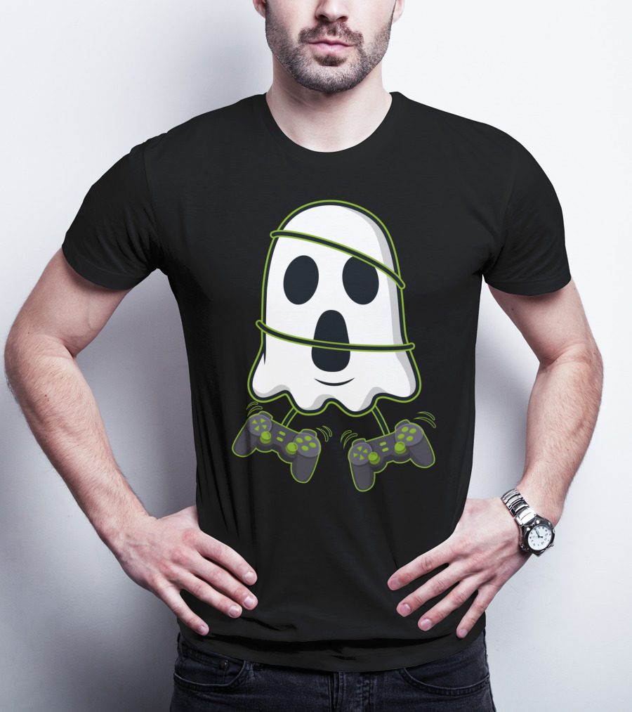 Halloween Ghost Gamer Controllers Spooky Play T-Shirt