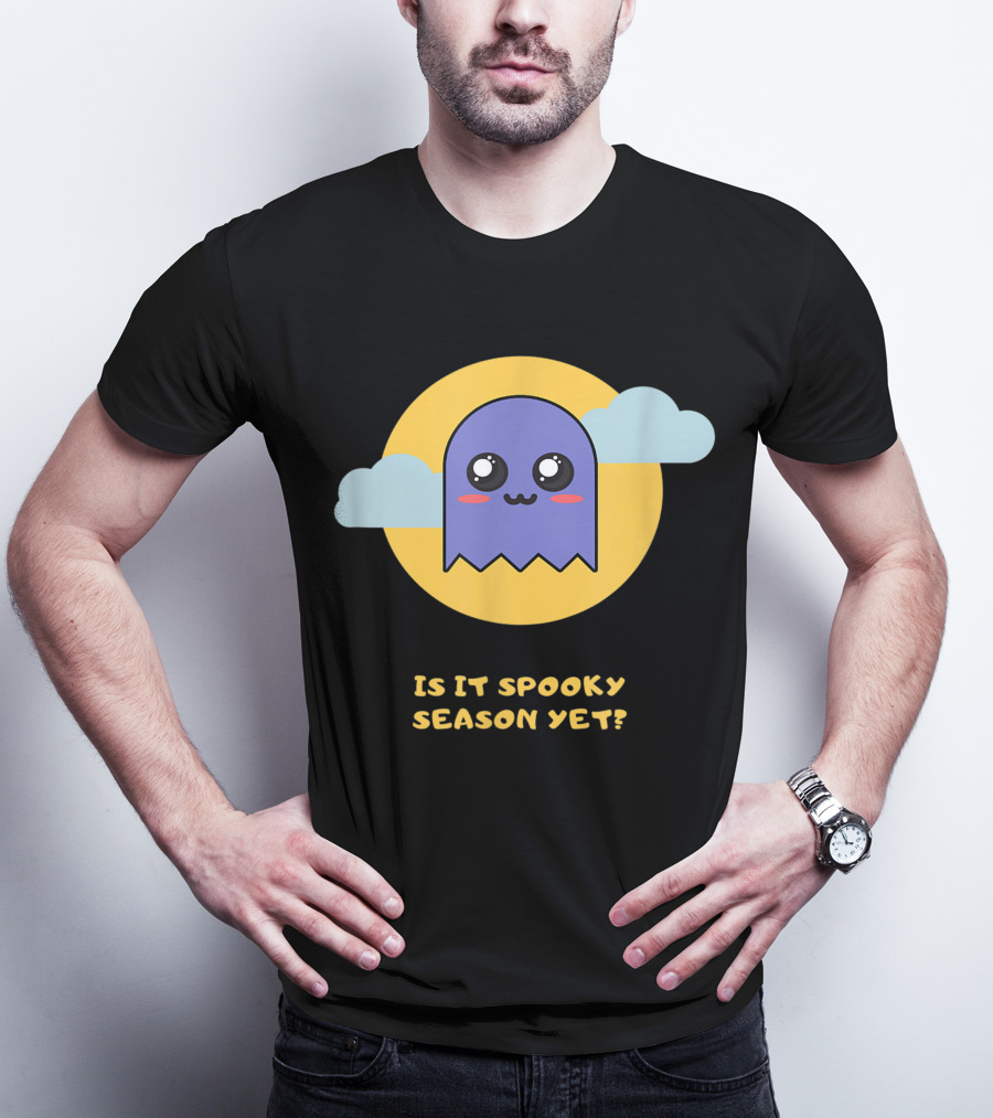 Is It Spooky Season Yet Cute Ghost With Clouds And Moon T-Shirt