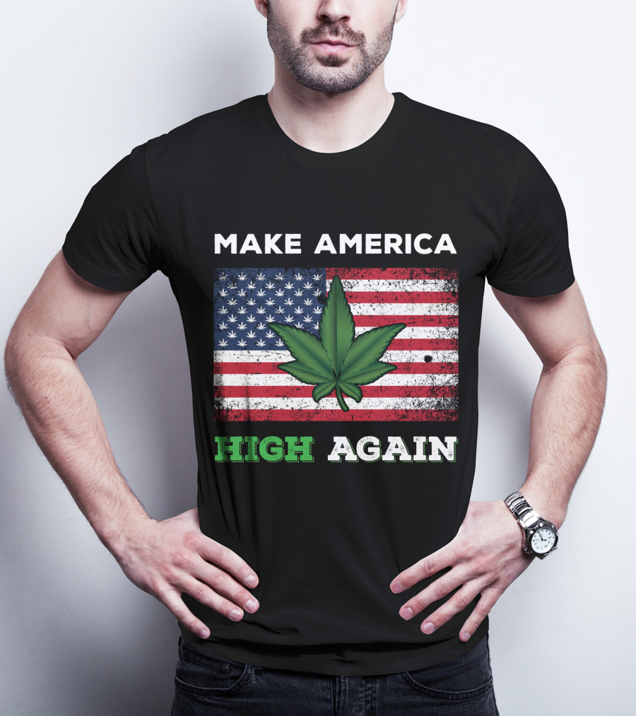 Make America High Again Pot Leaf USA Flag Weed Marijuana T-Shirt
