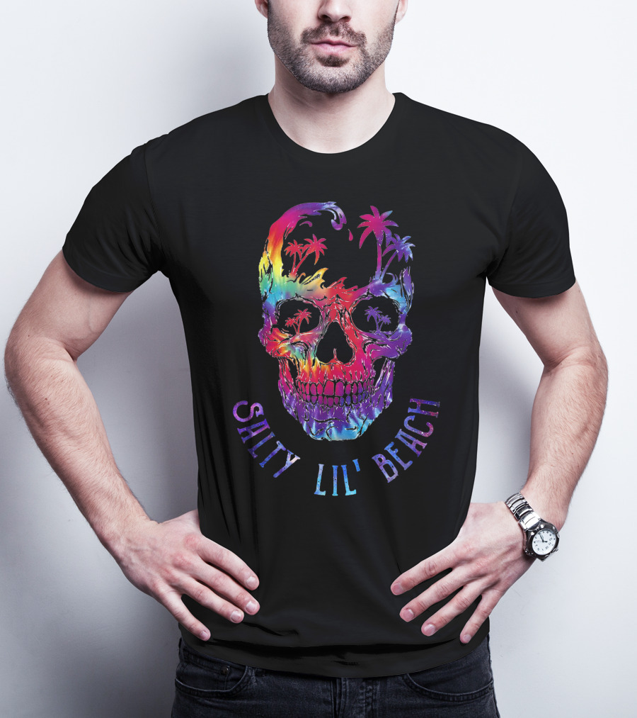 Salty Lil Beach Tie-Dye Skull With Palm Trees T-Shirt