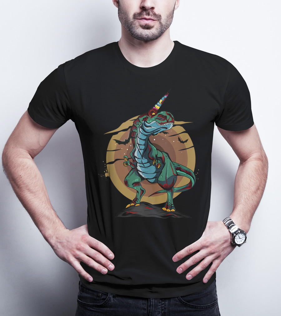 Halloween Unicornasaurus Rex Zombie Dinosaur T-Rex Unicorn Bats Moon T-Shirt