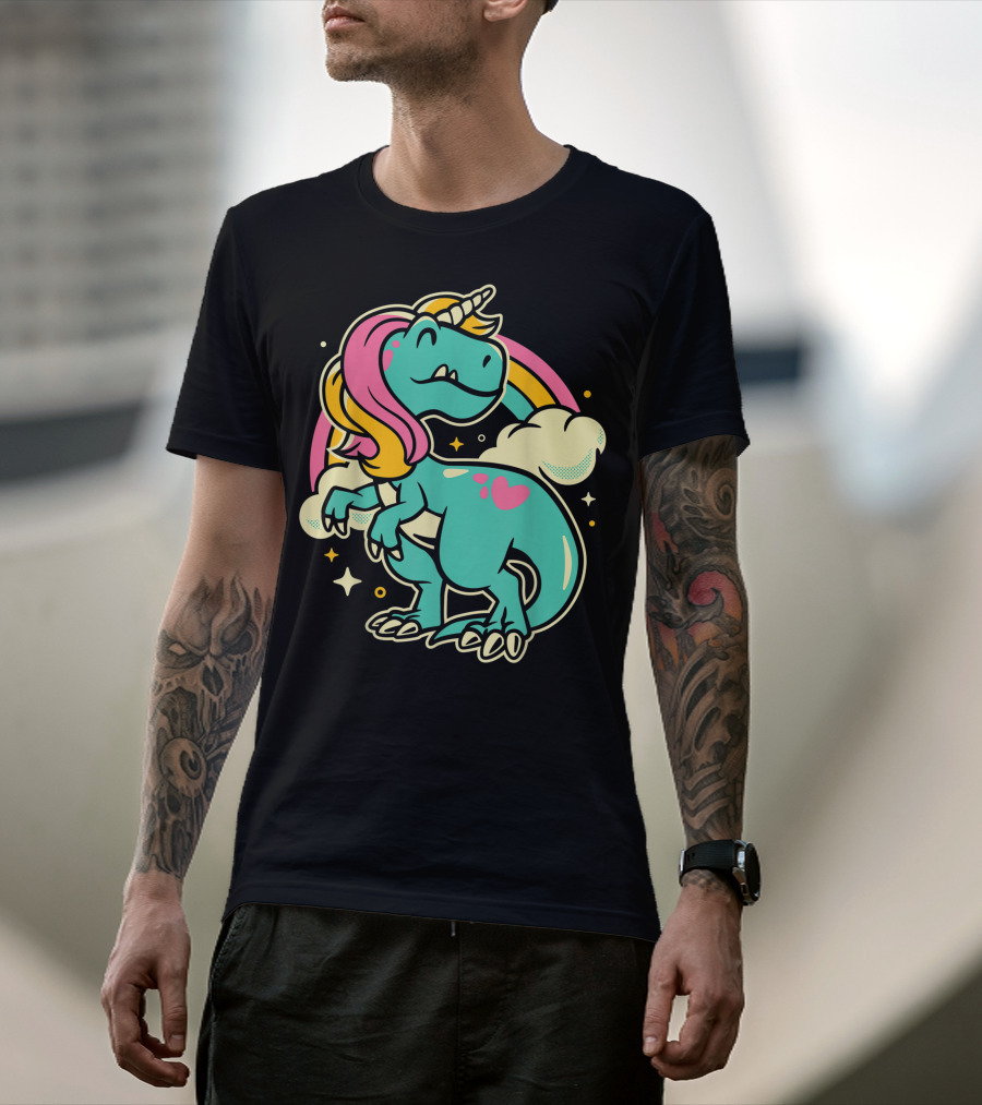 Majestic Unicornasaurus Rex Rainbow Dinosaur With Pink Heart T-Shirt