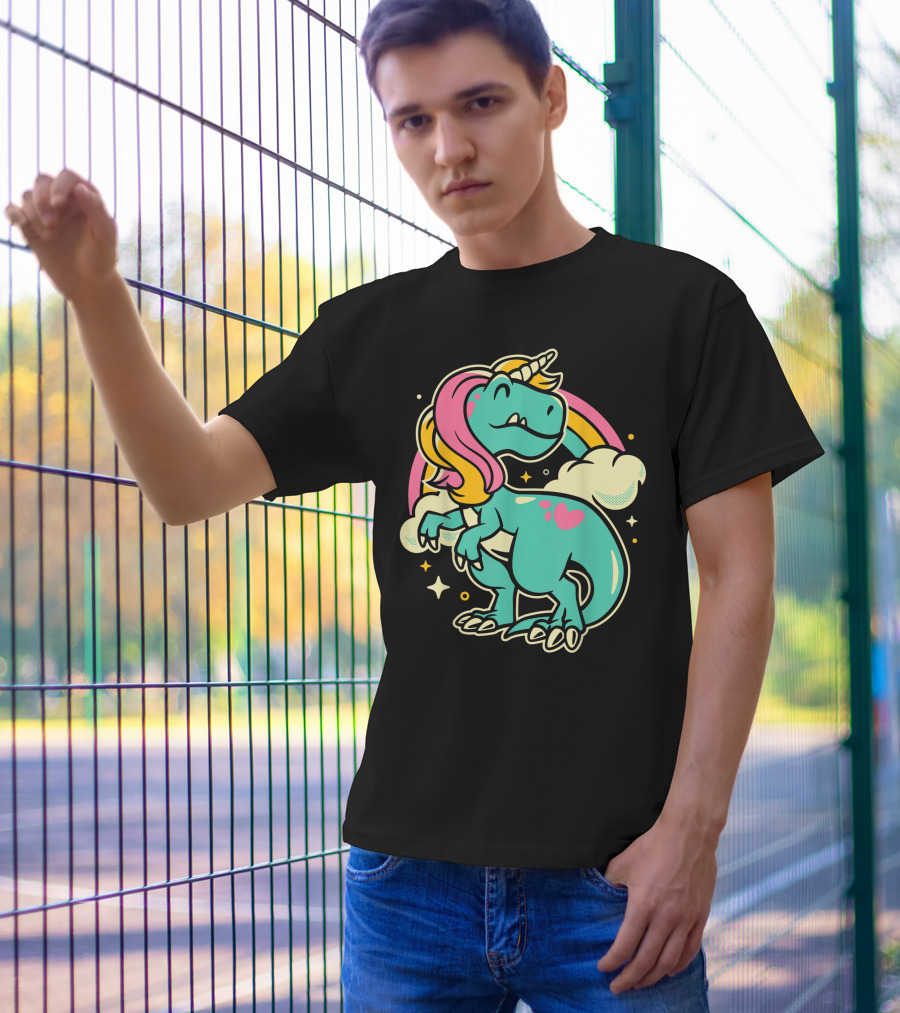 Majestic Unicornasaurus Rex Rainbow Dinosaur With Pink Heart T-Shirt
