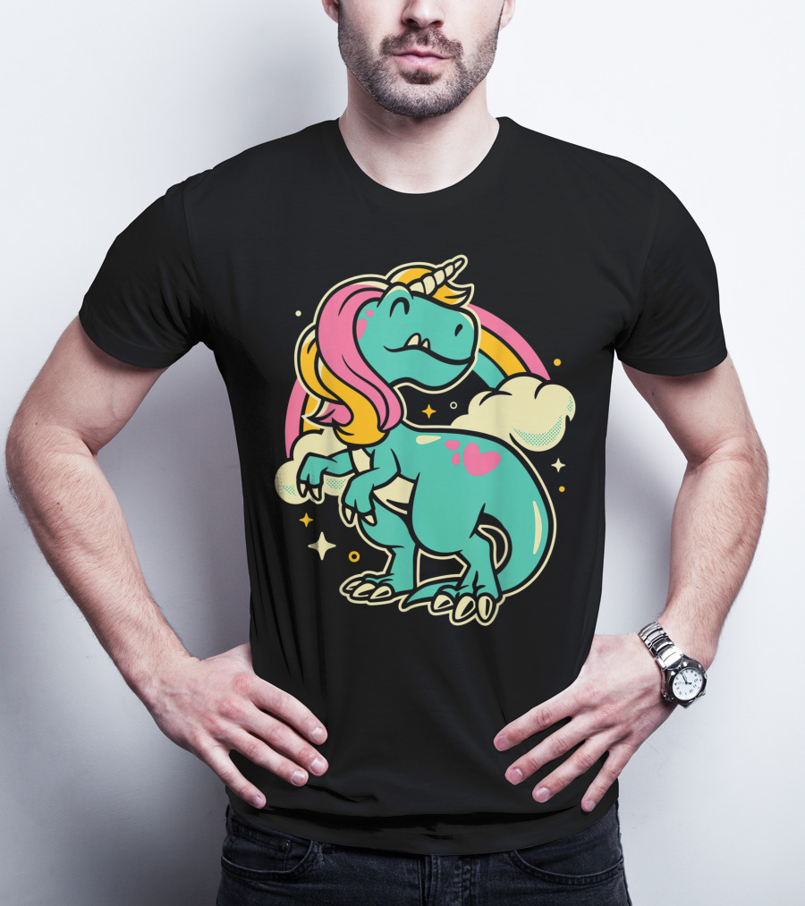 Majestic Unicornasaurus Rex Rainbow Dinosaur With Pink Heart T-Shirt