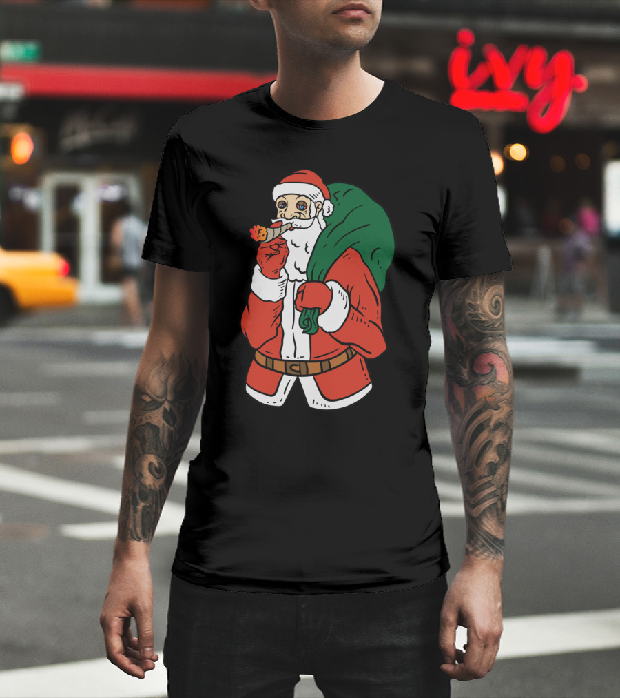 Santa Claus Smoking Weed Cannabis Marijuana Carrying Bag T-Shirt