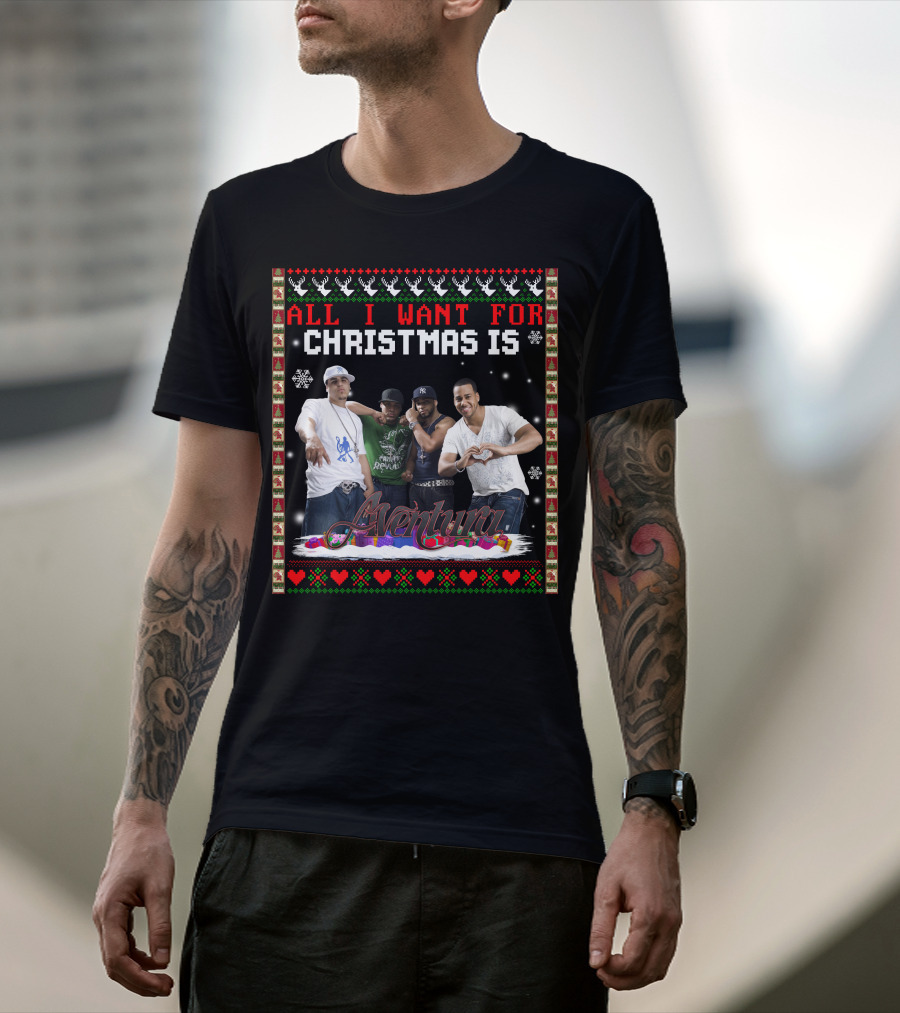 All I Want For Christmas Is Aventura Celebration With Snowflakes And Festive Border T-Shirt