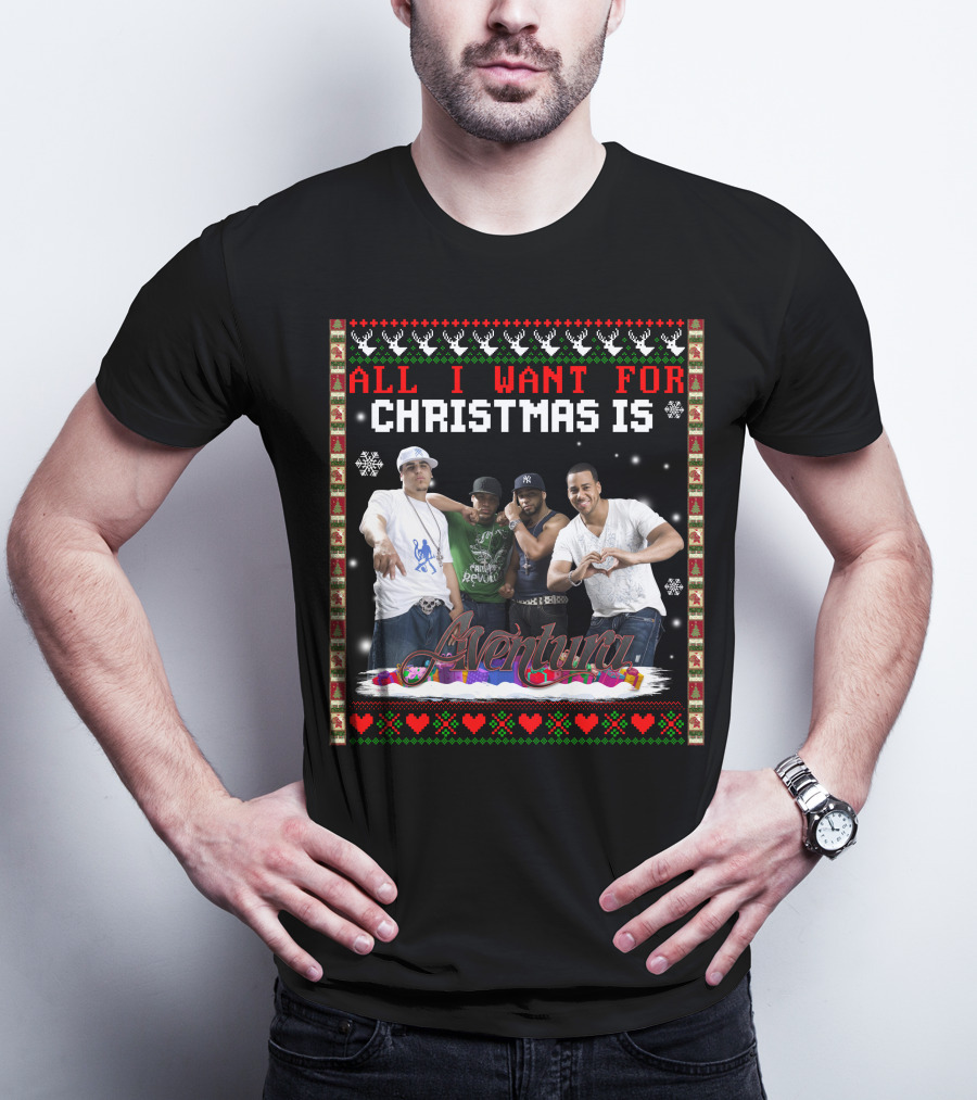 All I Want For Christmas Is Aventura Celebration With Snowflakes And Festive Border T-Shirt