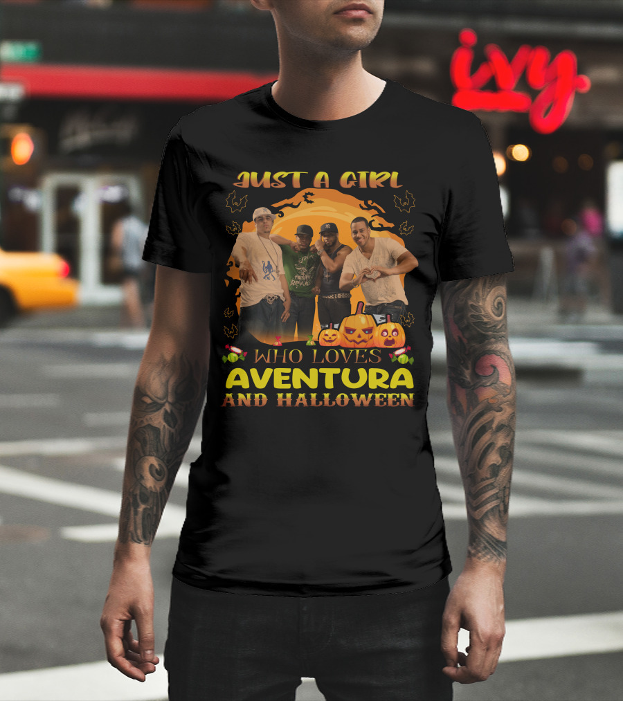 Just A Girl Who Loves Aventura And Halloween Pumpkins And Bats T-Shirt
