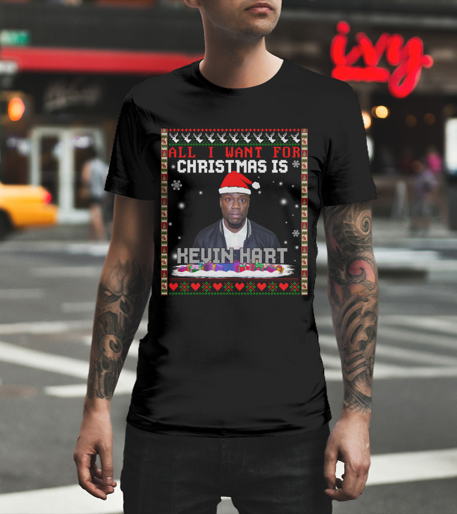 All I Want For Christmas Is Kevin Hart Santa Hat Holiday T-Shirt