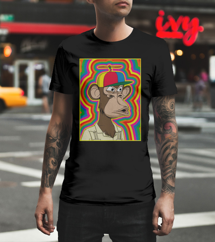 Bored Ape With Propeller Hat Psychedelic Background T-Shirt
