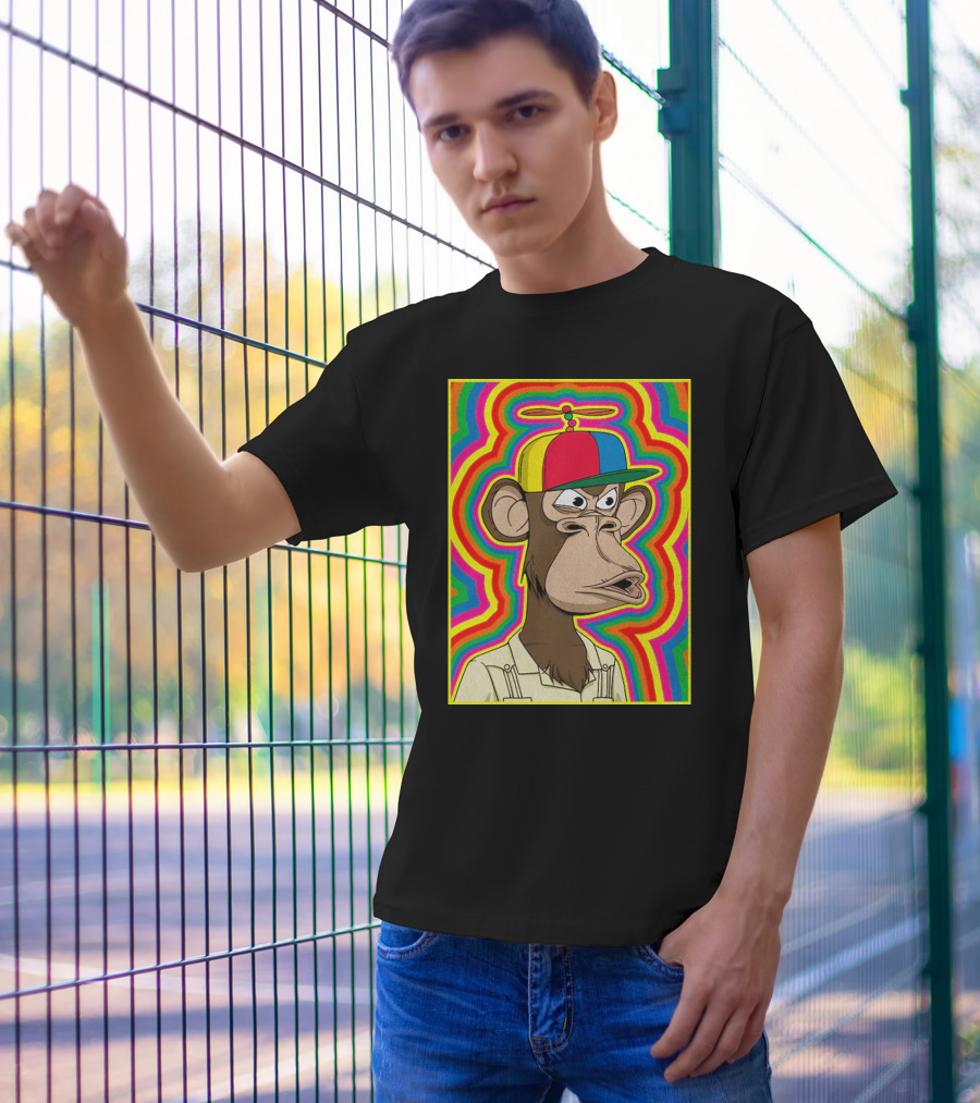 Bored Ape With Propeller Hat Psychedelic Background T-Shirt
