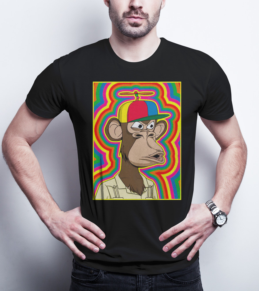 Bored Ape With Propeller Hat Psychedelic Background T-Shirt