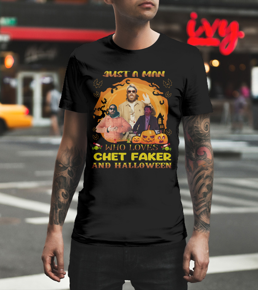 Just A Man Who Loves Chet Faker And Halloween Pumpkins Bats Orange Moon T-Shirt