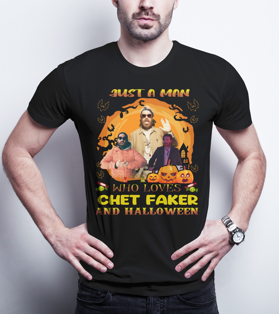 Just A Man Who Loves Chet Faker And Halloween Pumpkins Bats Orange Moon T-Shirt