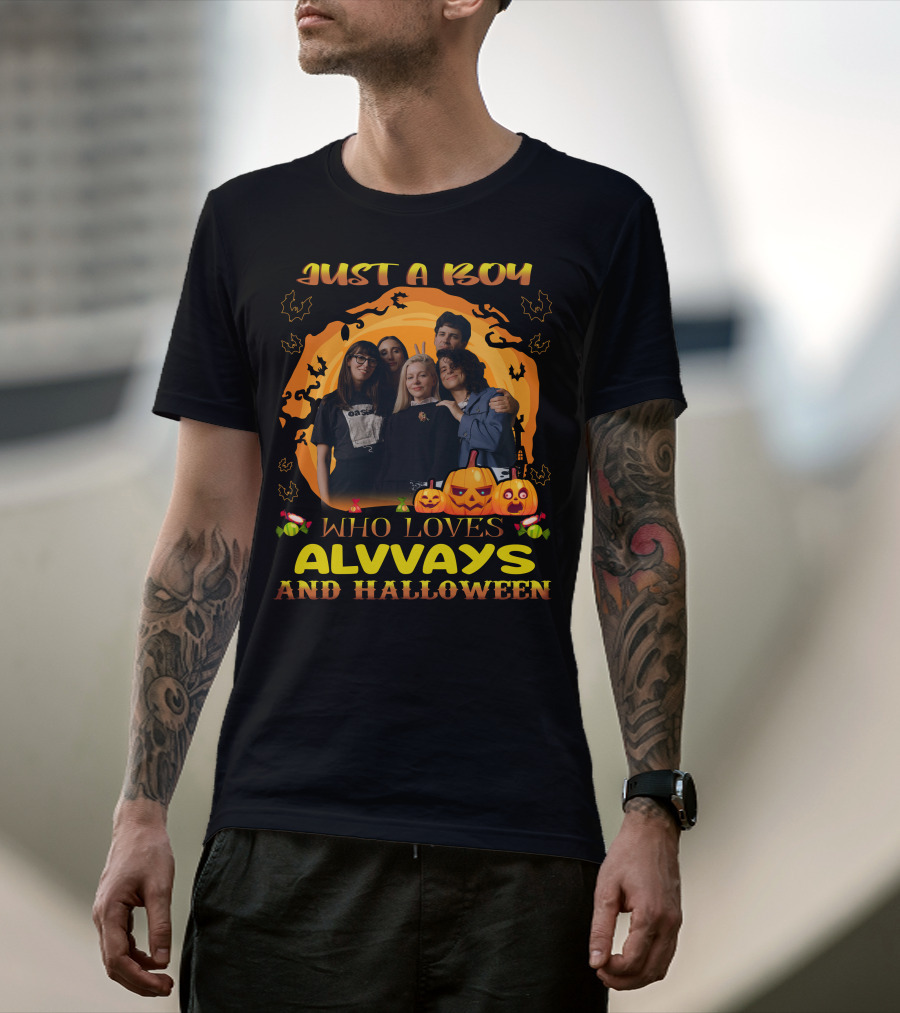 Just A Boy Who Loves Alvvays And Halloween Pumpkins And Candy T-Shirt
