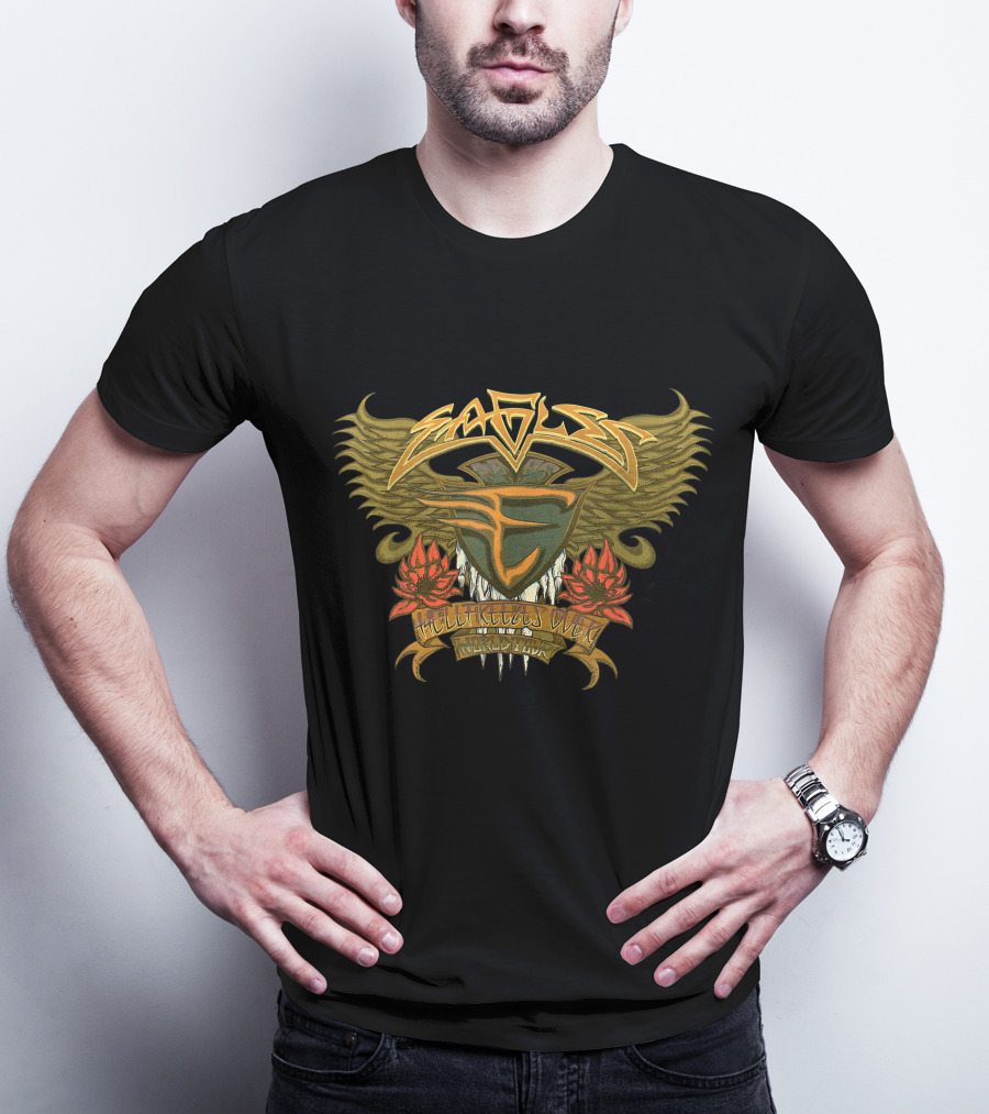 EAGLES HELL FREEZES OVER Music Legend Wings Roses Shield T-Shirt