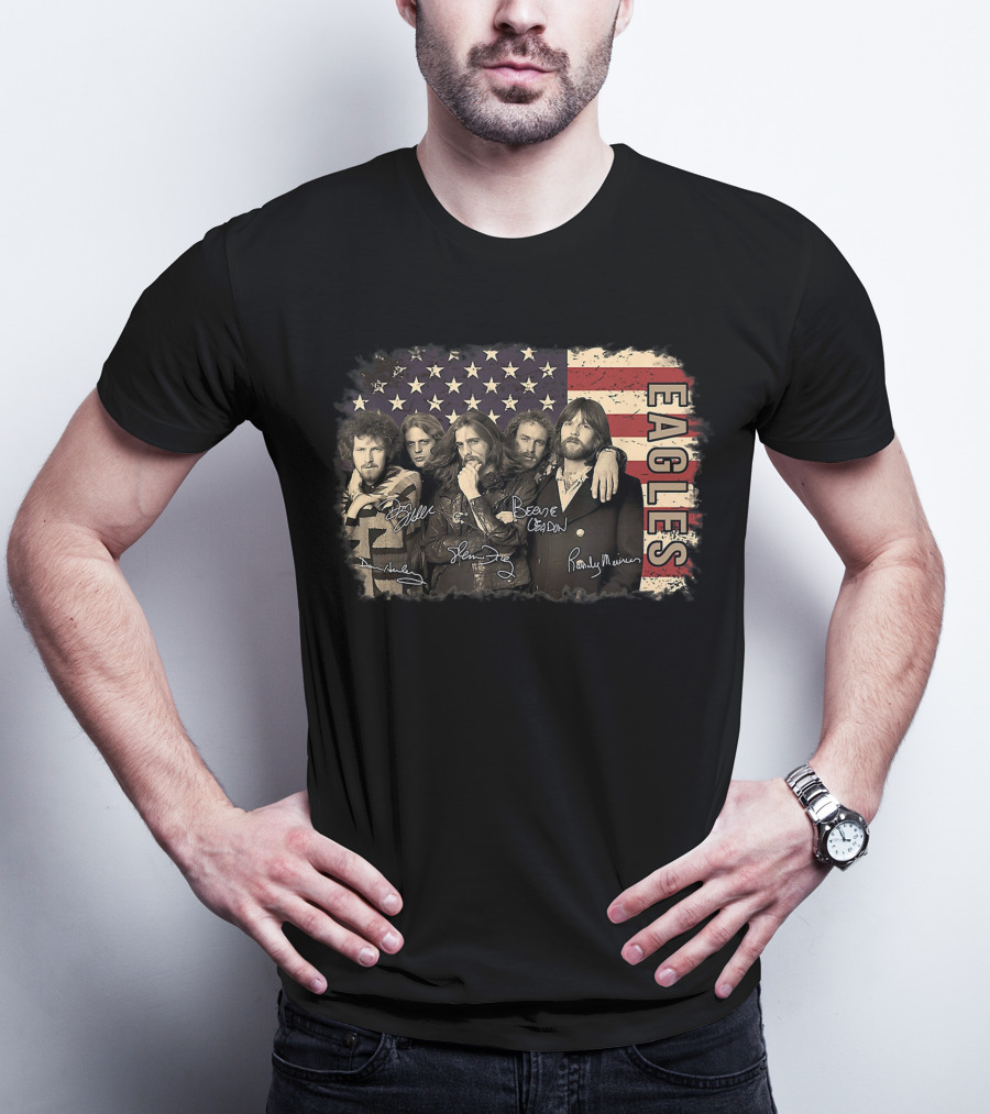 Eagles American Flag Signed Band Members T-Shirt