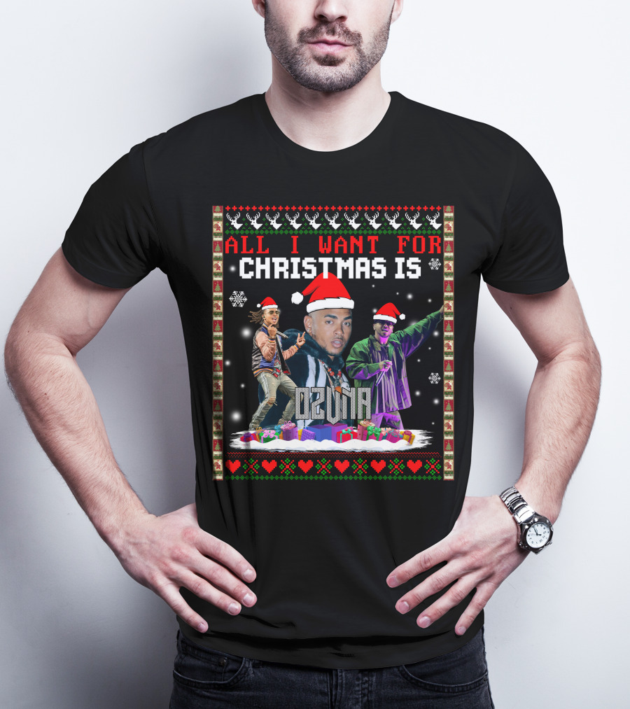 All I Want For Christmas Is Ozuna Santa Hat Snowflakes Presents T-Shirt