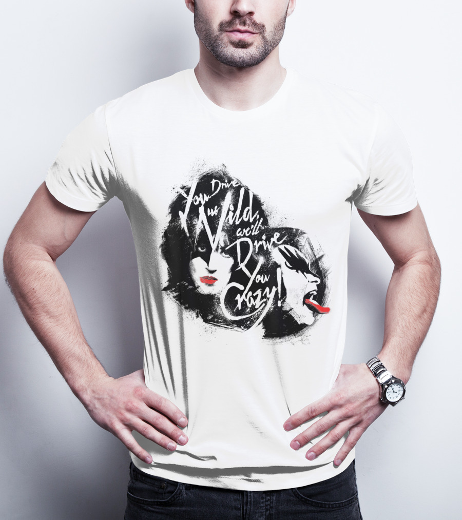 KISS You Drive Us Wild Crazy Faces Red Lips T-Shirt