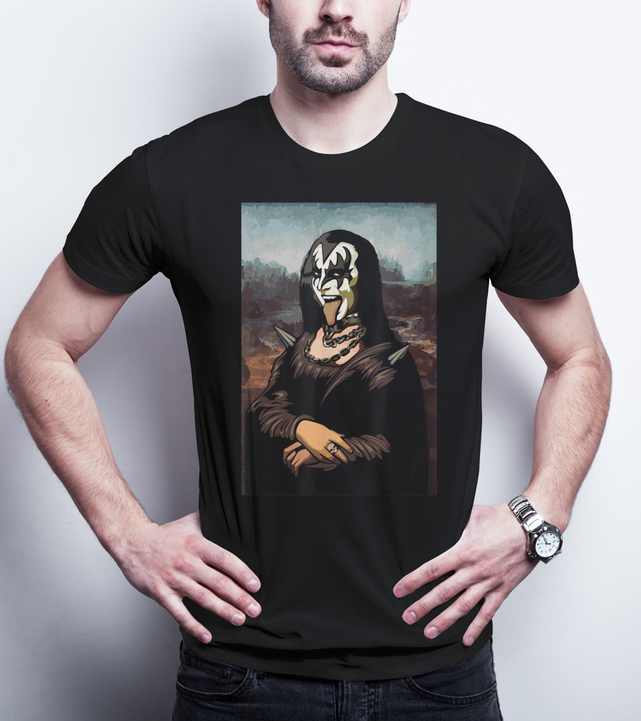 Rock N Roll Band Lazy Halloween Costume Rocker Music Lover Mona Lisa Kiss Makeup T-Shirt