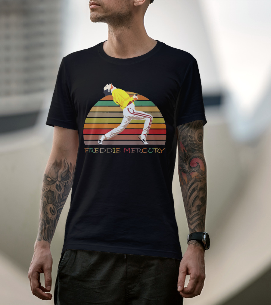 Freddie Mercury Vintage Style Retro Rainbow Stripes T-Shirt